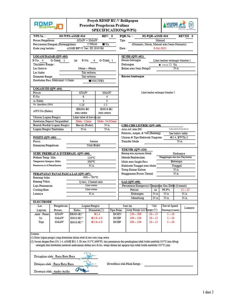 Pwps Jo Wps Asme 016 Rev.001 | PDF