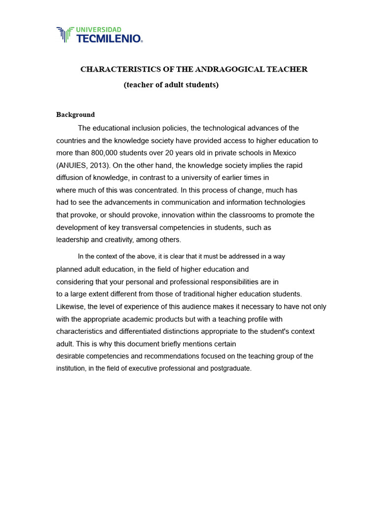 Characteristics of the Andragogical Teacher | PDF | Teachers | Knowledge