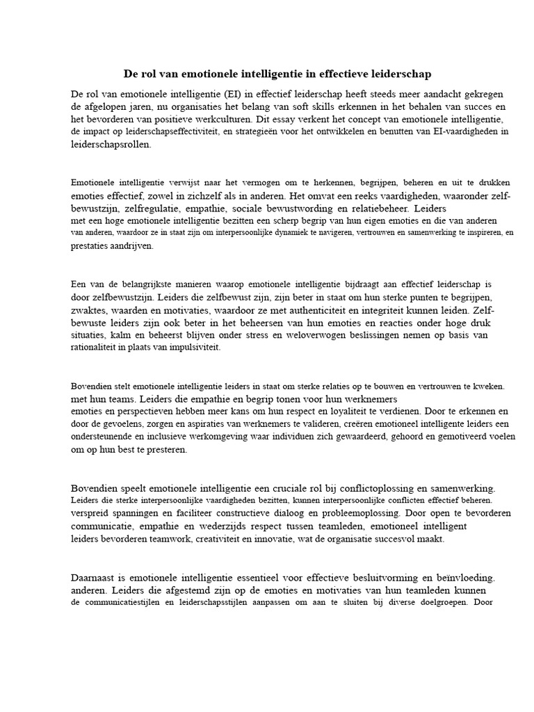 De rol van emotionele intelligentie in effectief leiderschap | PDF