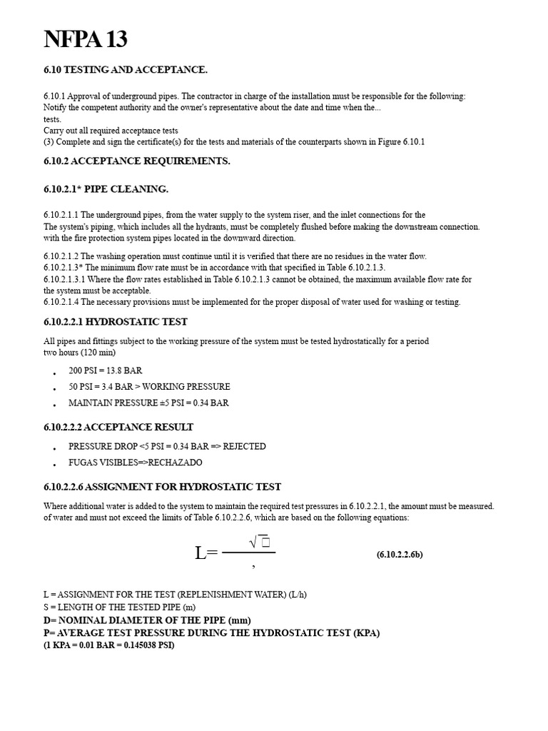 NFPA 13 Underground Pipe Testing Guide | PDF | Pipe (Fluid Conveyance ...