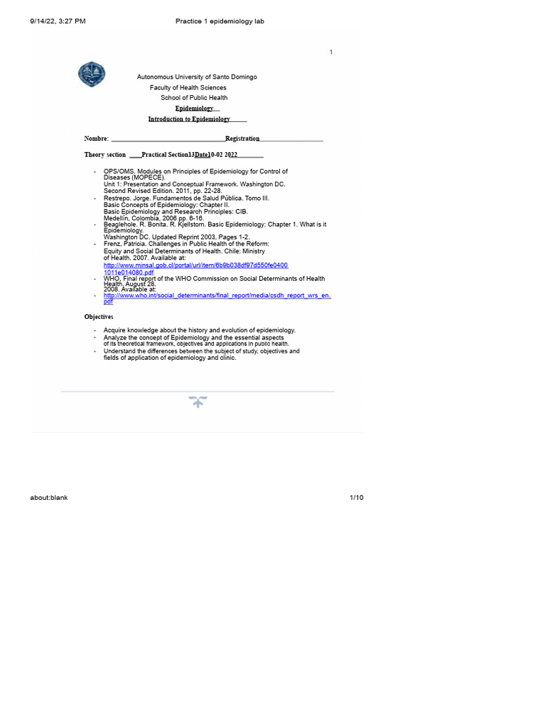 Practice 1 Epidemiology Laboratory | PDF | Epidemiology | Public Health