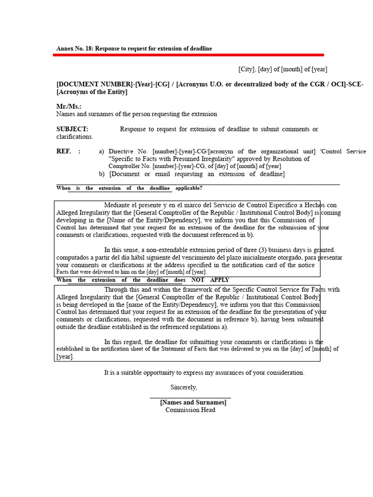Annex No. 18 - Response To Request For Extension of Deadline | PDF