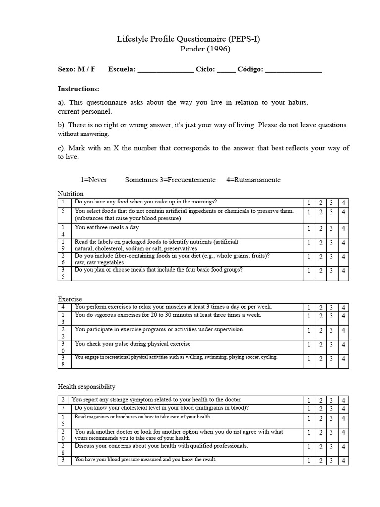 Lifestyle Profile Questionnaire Overview | PDF | Foods | Psychology