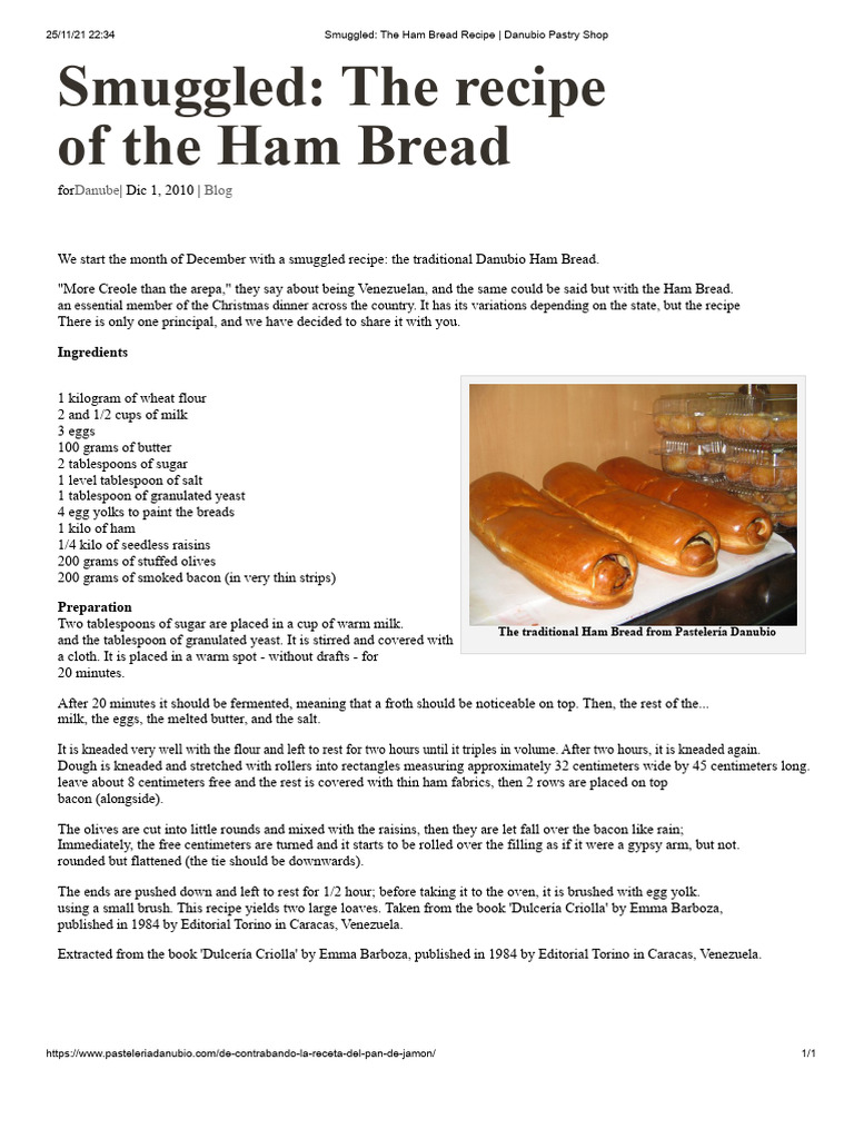 Smuggled - The Recipe For Ham Bread - Danubio Bakery | PDF | Breads ...