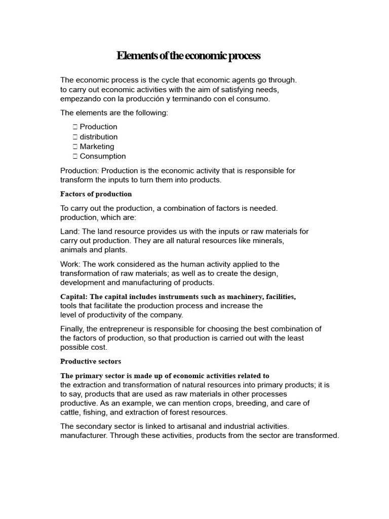 Elements of The Economic Process | PDF | Factors Of Production | Goods