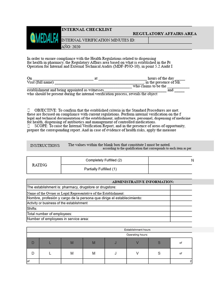 Internal Compliance Checklist for Pharmacies | PDF | Verification And ...