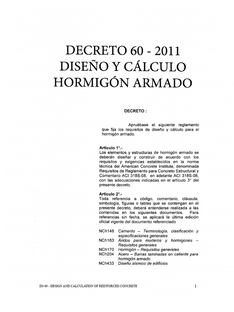 Decree 60 (Chile) (2011) - Design and Calculation of Reinforced ...