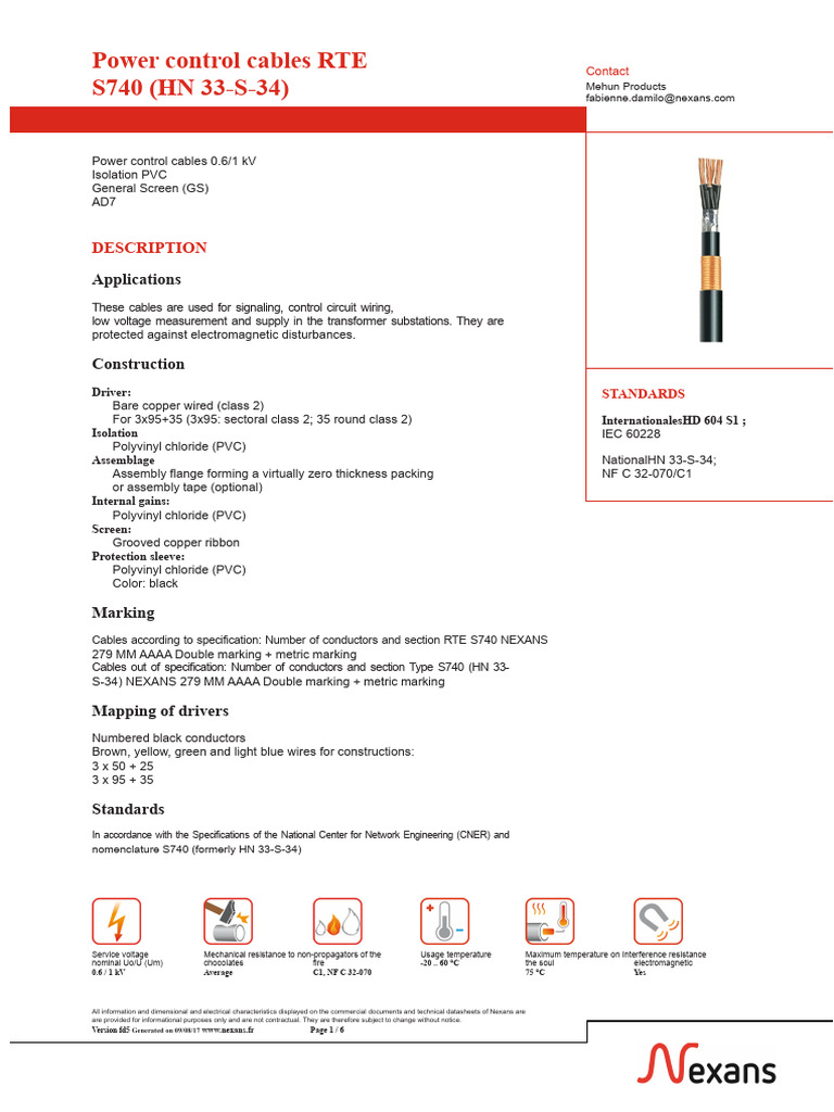 RTE Power Control Cables S740 Specifications | PDF | Electrical Wiring ...