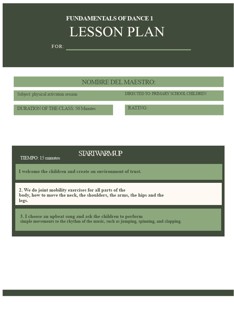 Engaging Dance Lesson Plan for Kids | PDF