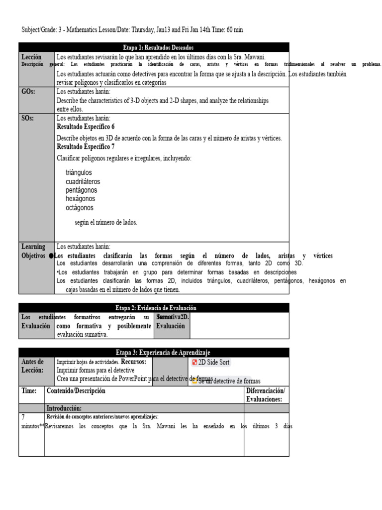 Plan de Lección Sobre Secuencias de Formas 2D y 3D | PDF | Geometría ...