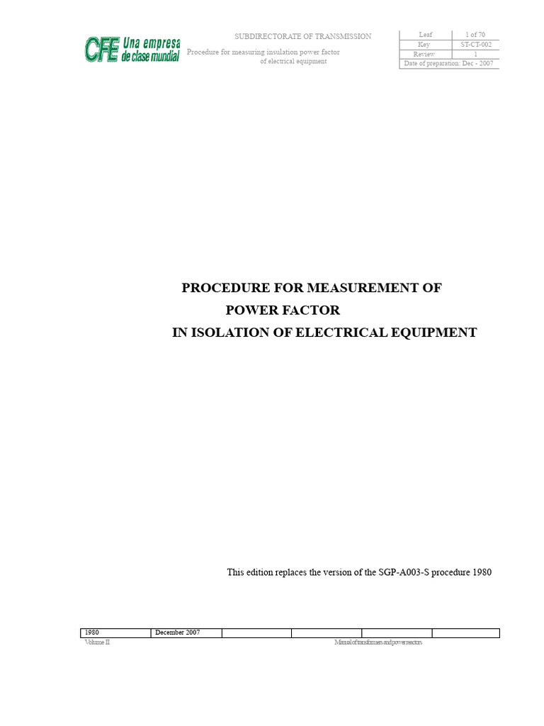 Procedure For Power Factor Measurement | PDF | Dielectric | Capacitor