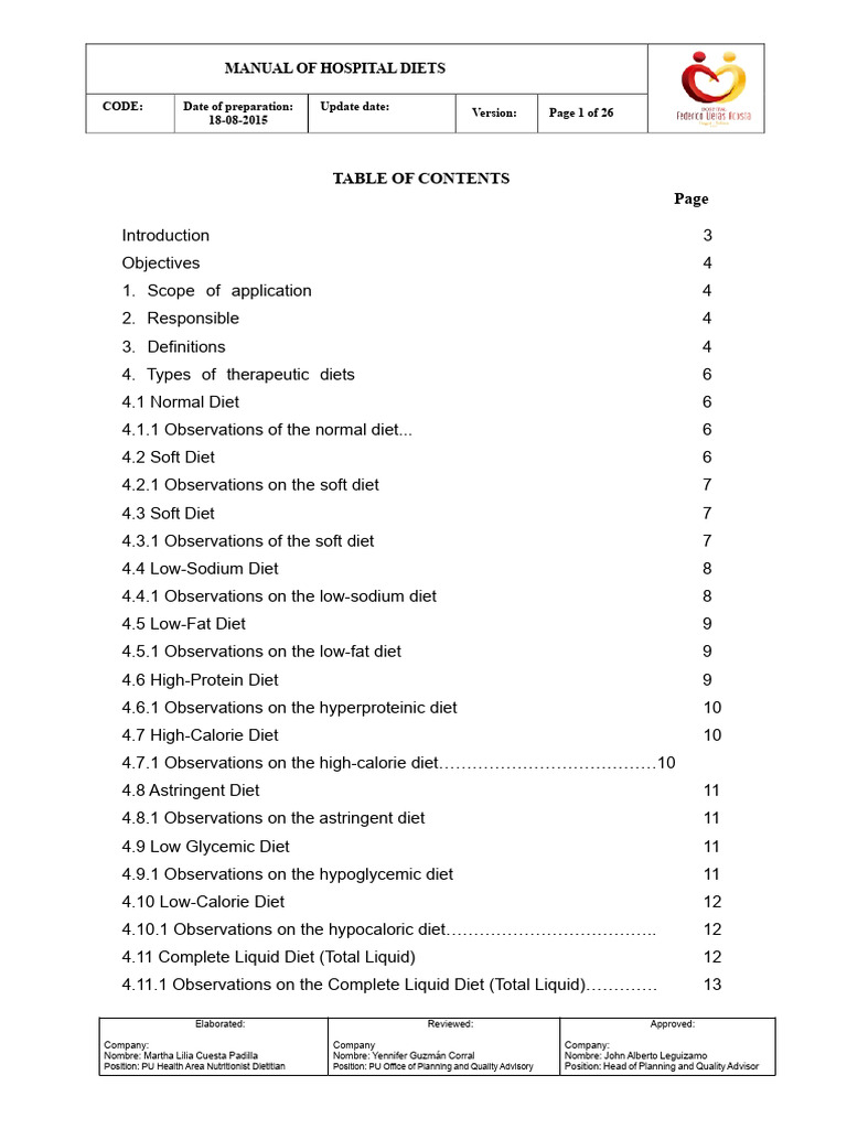 Hospital Diet Manual for Nutrition Care | PDF | Nutrients | Dieting