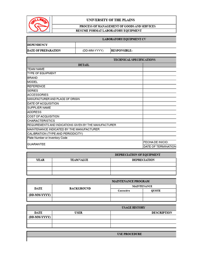 Fo-gbs-20 Curriculum Vitae Format for Laboratory Equipment | PDF