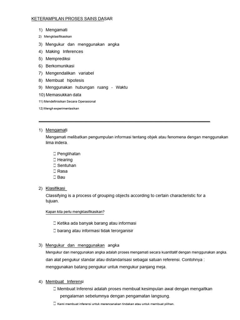 Keterampilan Proses Sains Dasar | PDF
