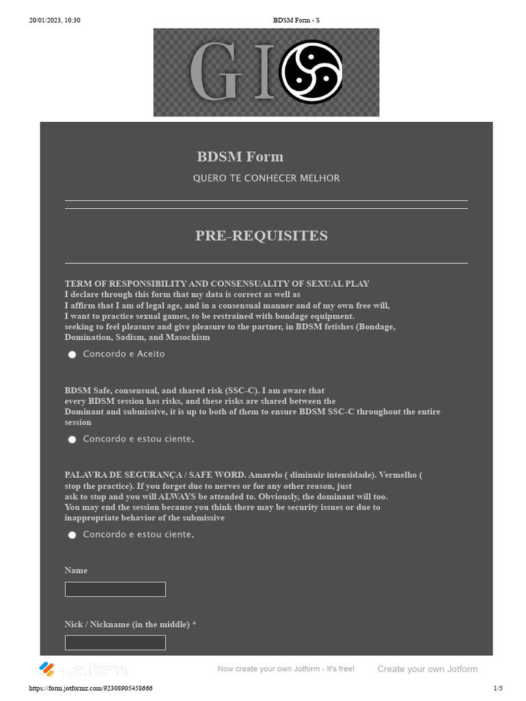 BDSM Consent and Safety Form | PDF | Bdsm | Dominance And Submission