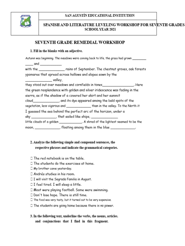 remedial_workshop_spanish_language_for_seventh_graders | PDF | Grammar ...