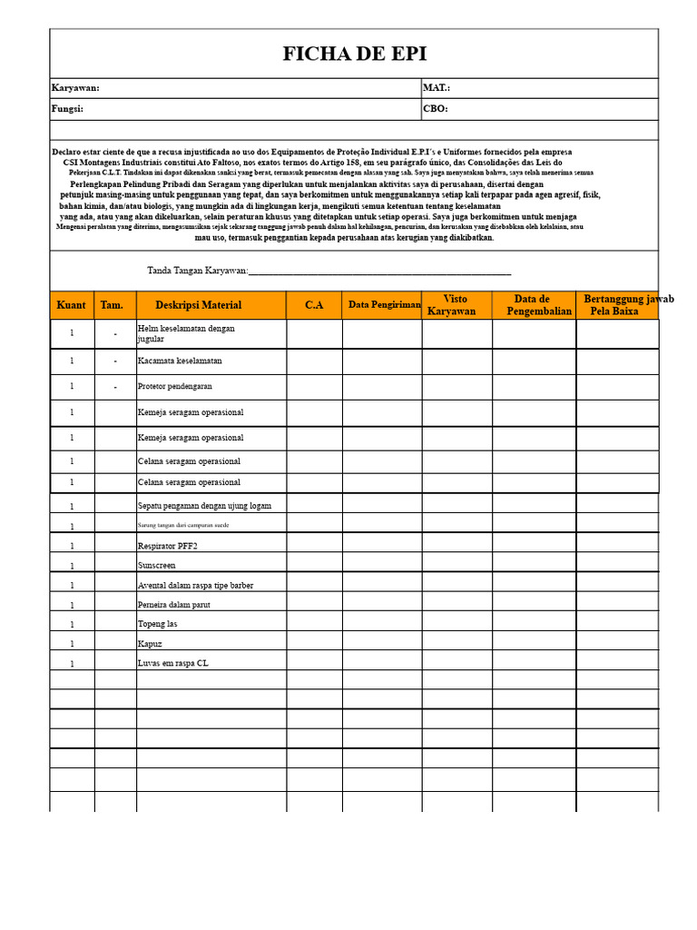 Formulir Penerimaan EPI Karyawan | PDF