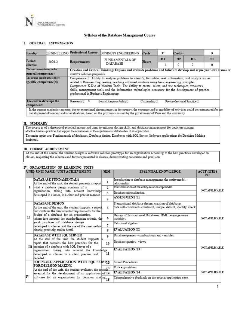 Database Management Course Syllabus | PDF | Databases | Microsoft Sql ...
