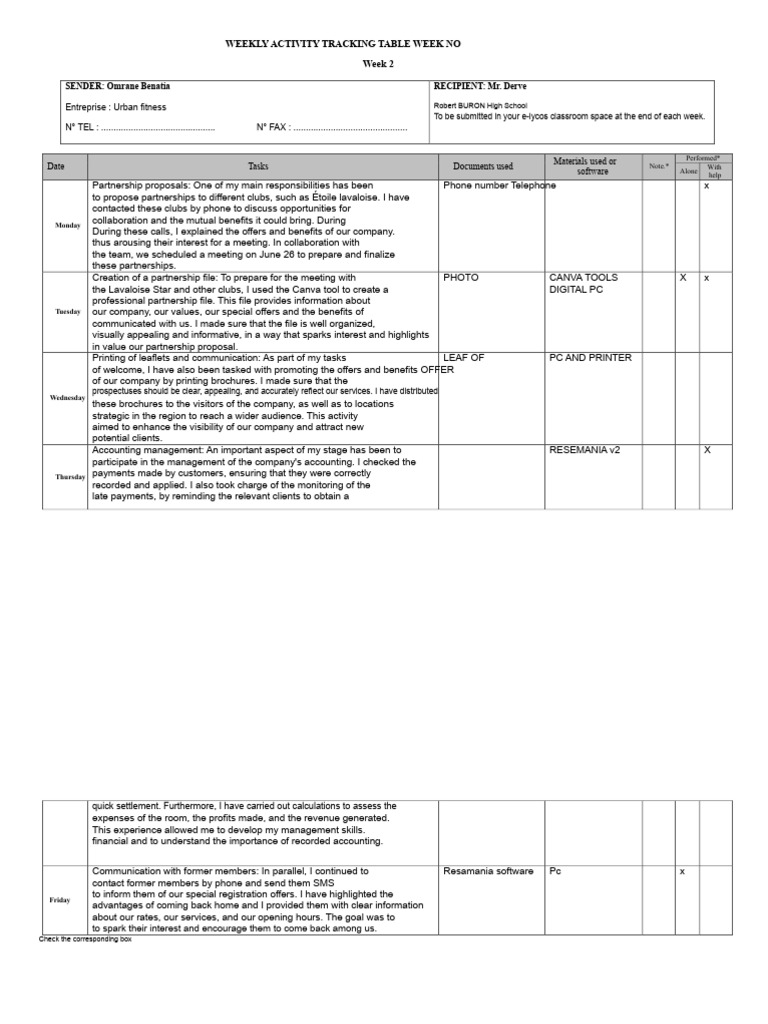 Weekly Activity Report Template. | PDF