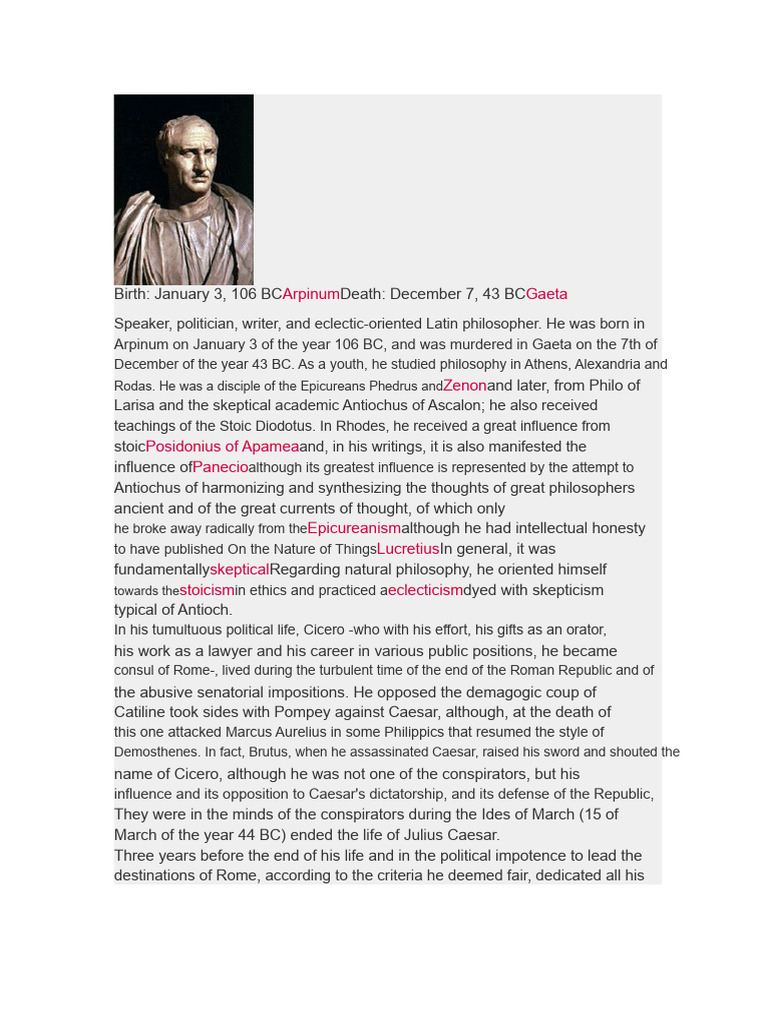 Cicero: Life, Philosophy, and Quotes | PDF | Cicero