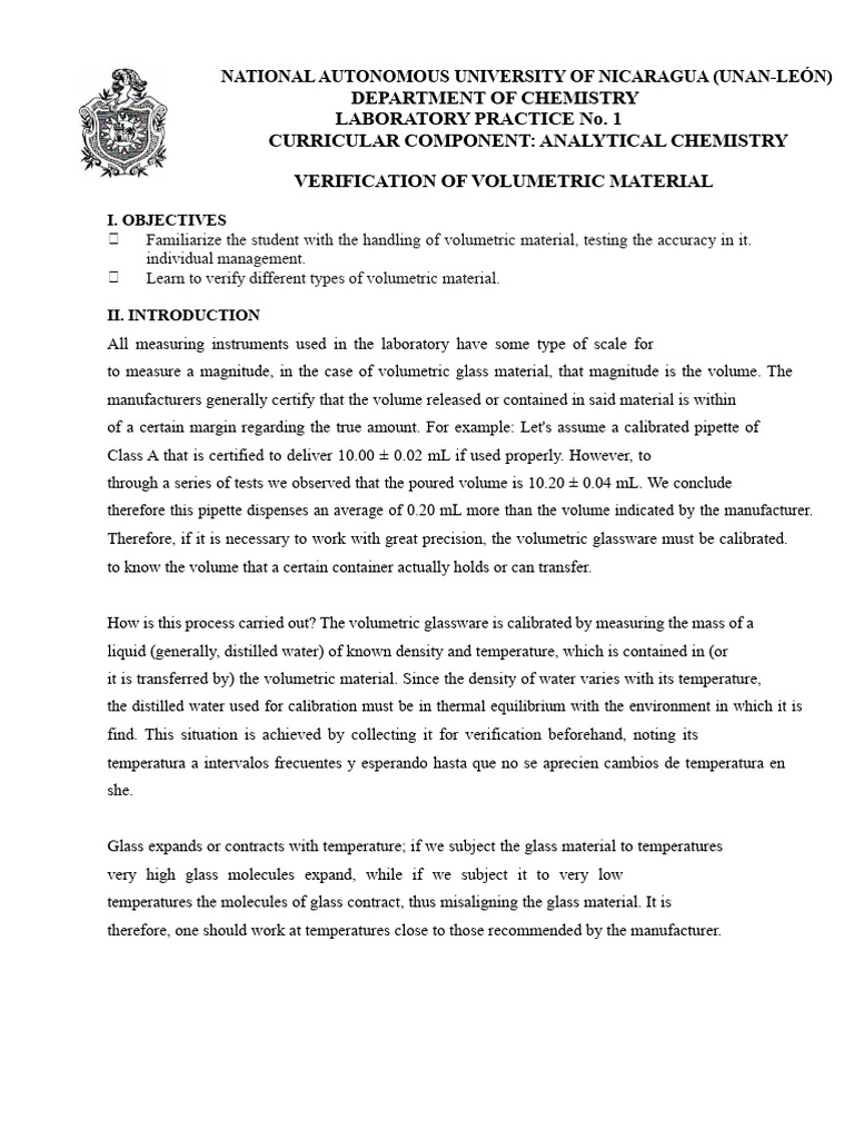 Calibration of Volumetric Glassware | PDF | Volume | Density