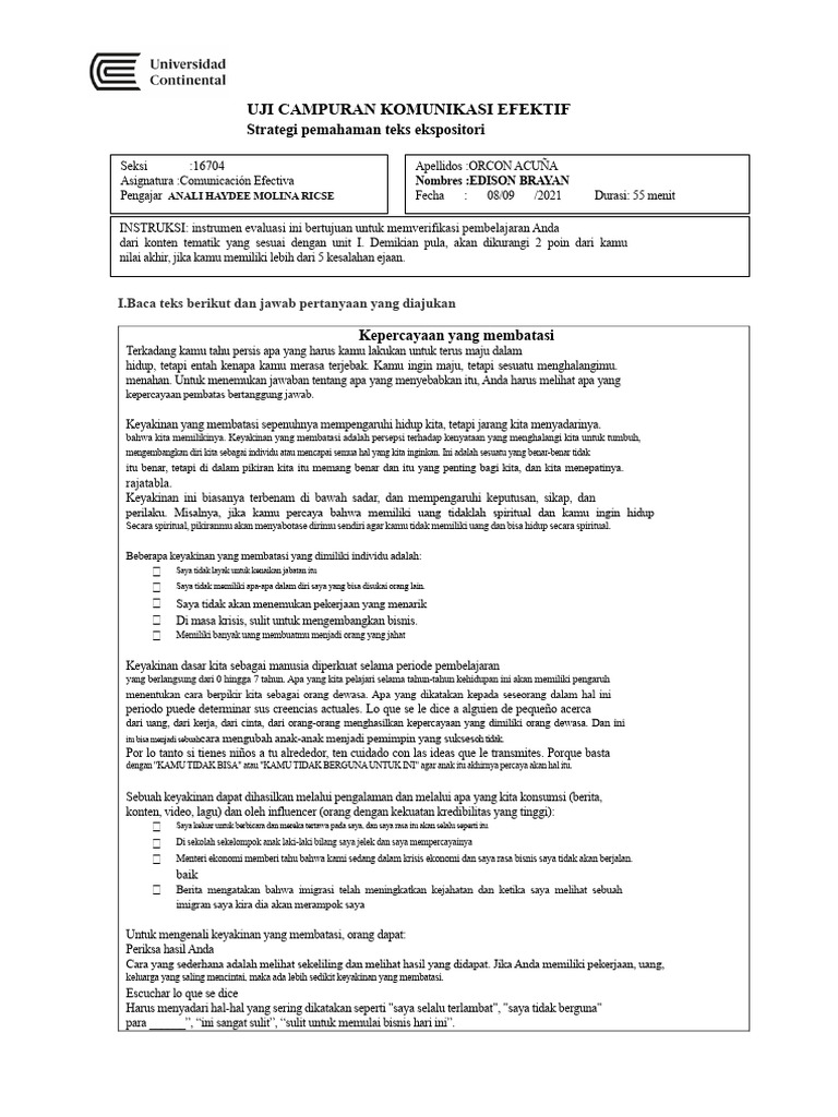UJI CAMPURAN KOMUNIKASI EFEKTIF - UNIT I | PDF