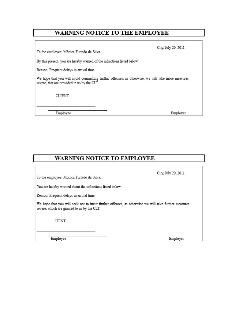 Model - Warning Notice To The Employee | PDF