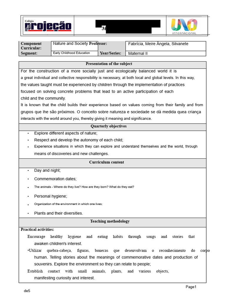 Teaching Plan 3 Nature and Society Maternal Ii (Early Childhood ...