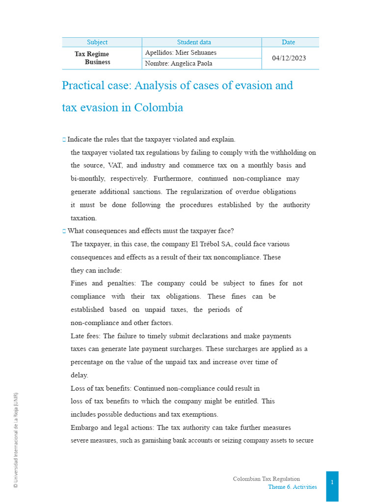Analysis of Tax Evasion and Avoidance Cases in Colombia | PDF | Taxes ...