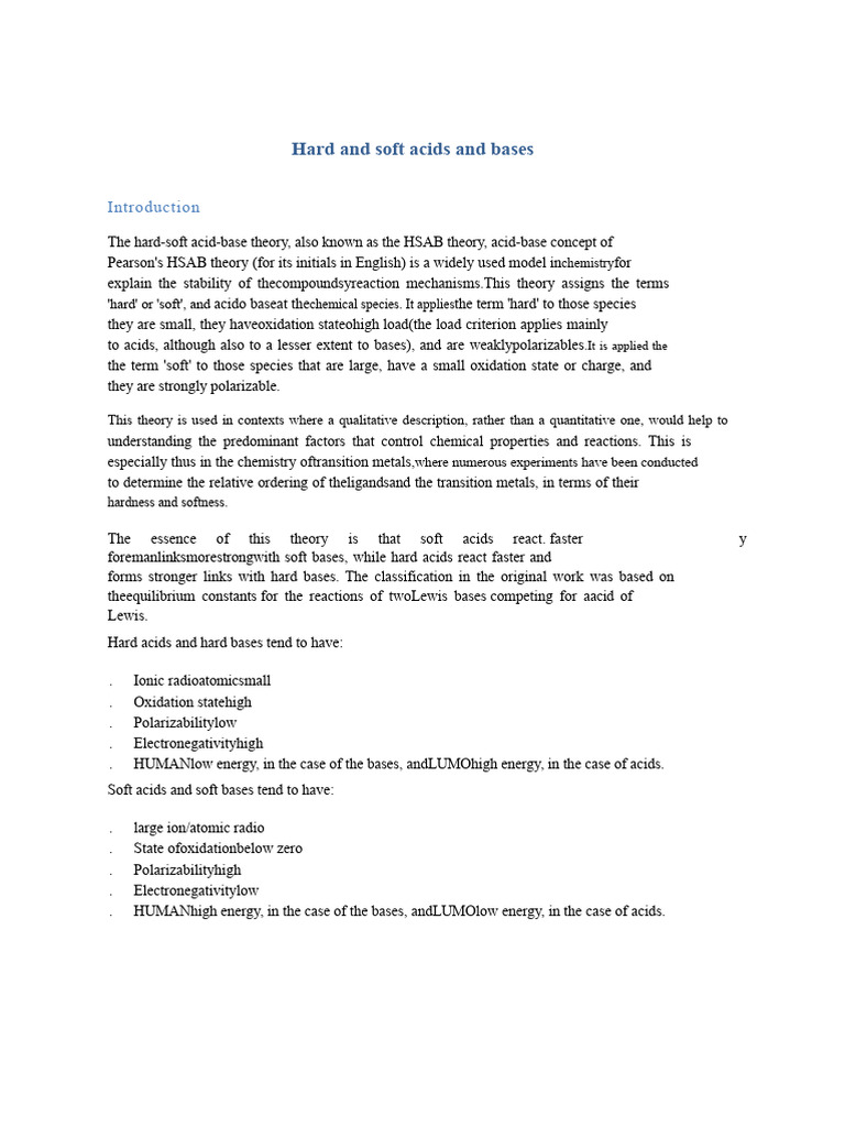 Hard and Soft Acids and Bases | PDF | Molecules | Materials