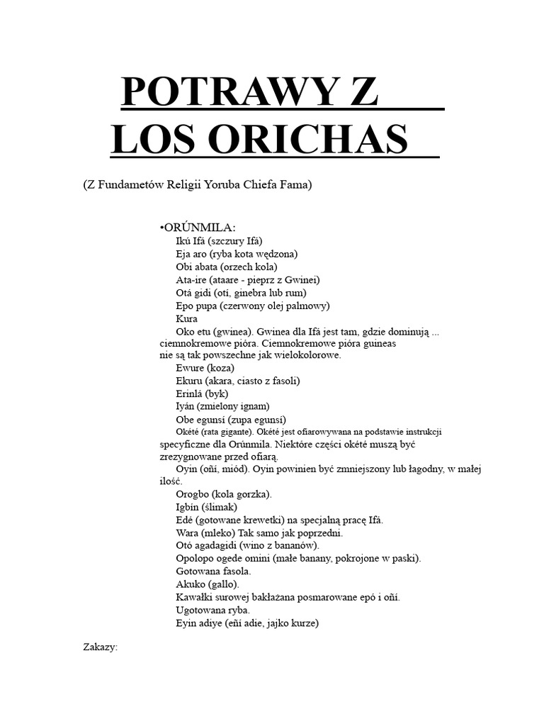 Jedzenie Orichas | PDF
