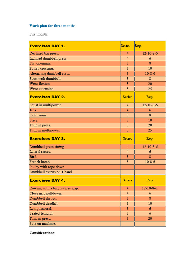 Work Plan For Three Months | PDF | Strength Training | Weight Training