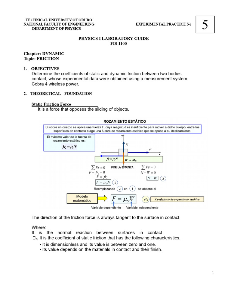 Laboratory 5-FRICTION-LABFIS1100-E | PDF | Friction | Force