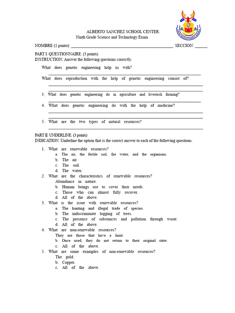 Ninth Grade Science Exam on Genetics | PDF | Natural Environment | Nature