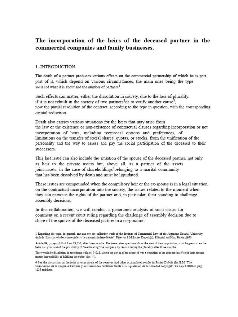 The Incorporation of The Heirs of The Deceased Partner in Commercial ...