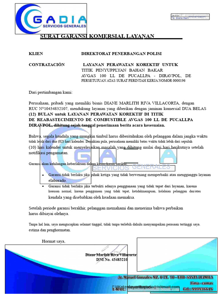 Surat Garansi Komersial Dan Cci | PDF