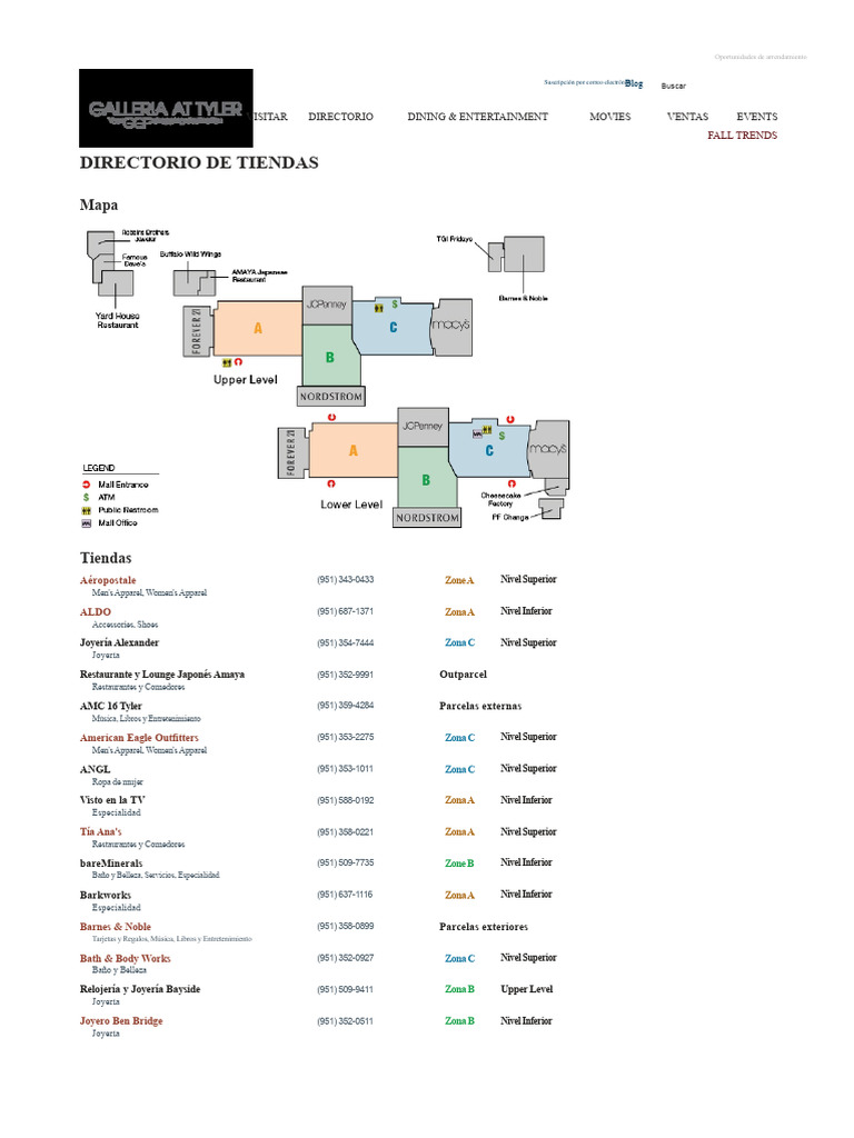Directorio de Tiendas y Mapa _ Galleria en Tyler | PDF | Empresas de ...