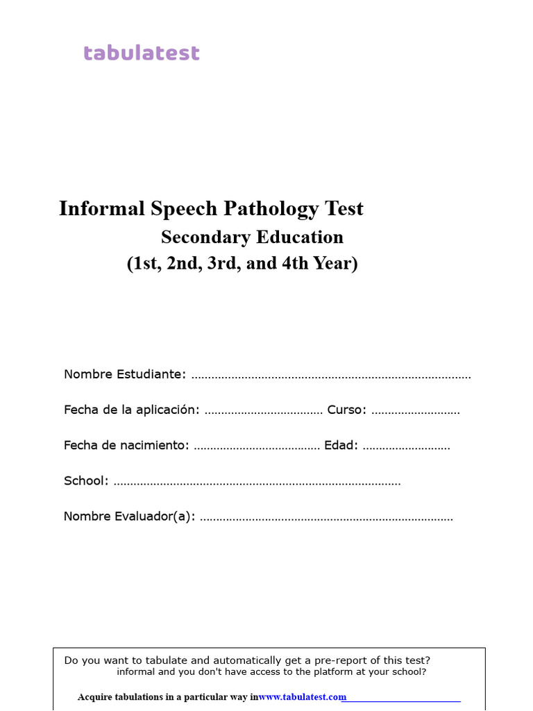 8. Informal Speech Therapy Test - Secondary Education | PDF | Phonology ...