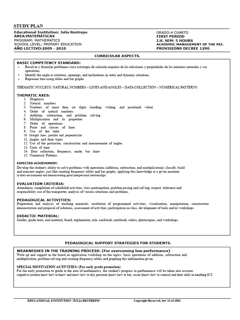 PLAN-AREA-MATHEMATICS-GRADE-FOUR-1290 | PDF | Mathematics | Geometry