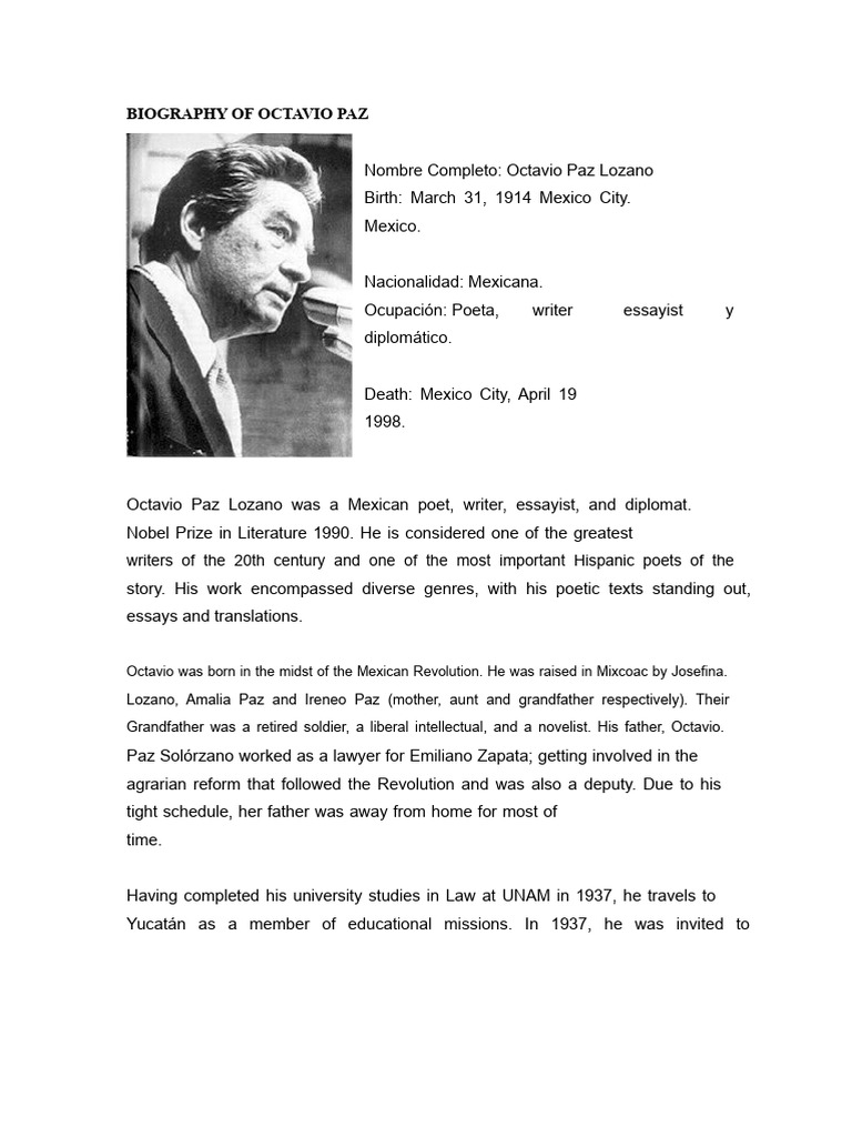 Octavio Paz: Life and Literary Legacy | PDF | Writing