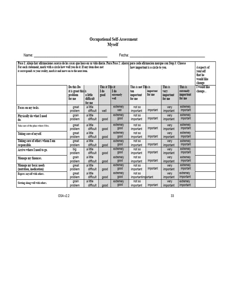 Occupational Self-Assessment Guide | PDF | Psychology | Behavioural ...