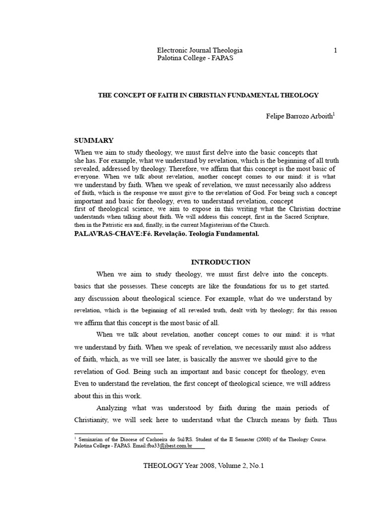 The Concept of Faith in Christian Fundamental Theology PDF | PDF ...