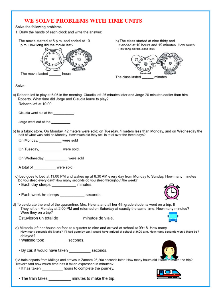 Time Unit Problem Solving Activities | PDF