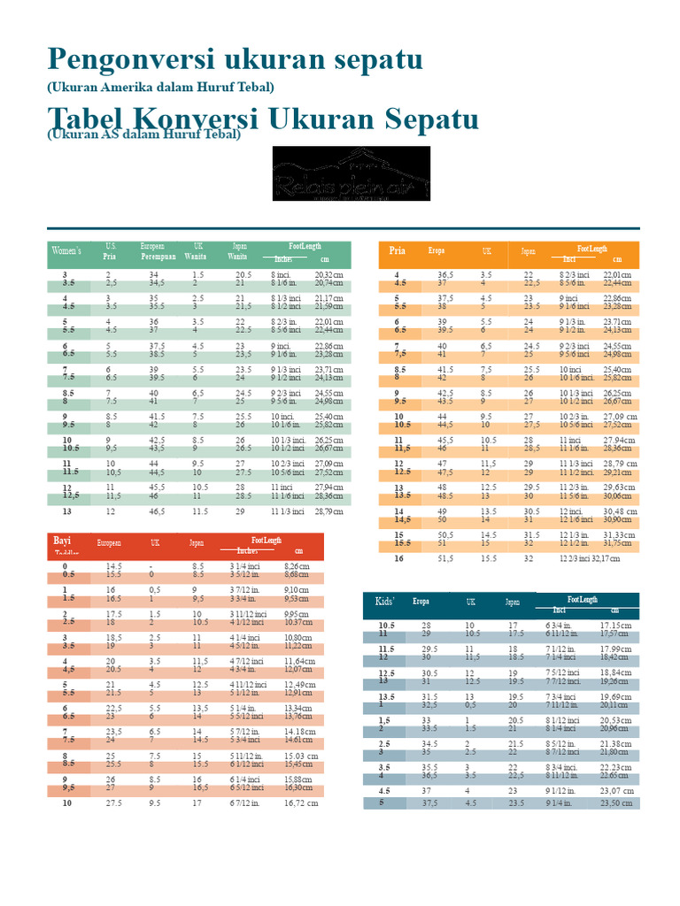 Tabel Konversi Ukuran Sepatu Global | PDF
