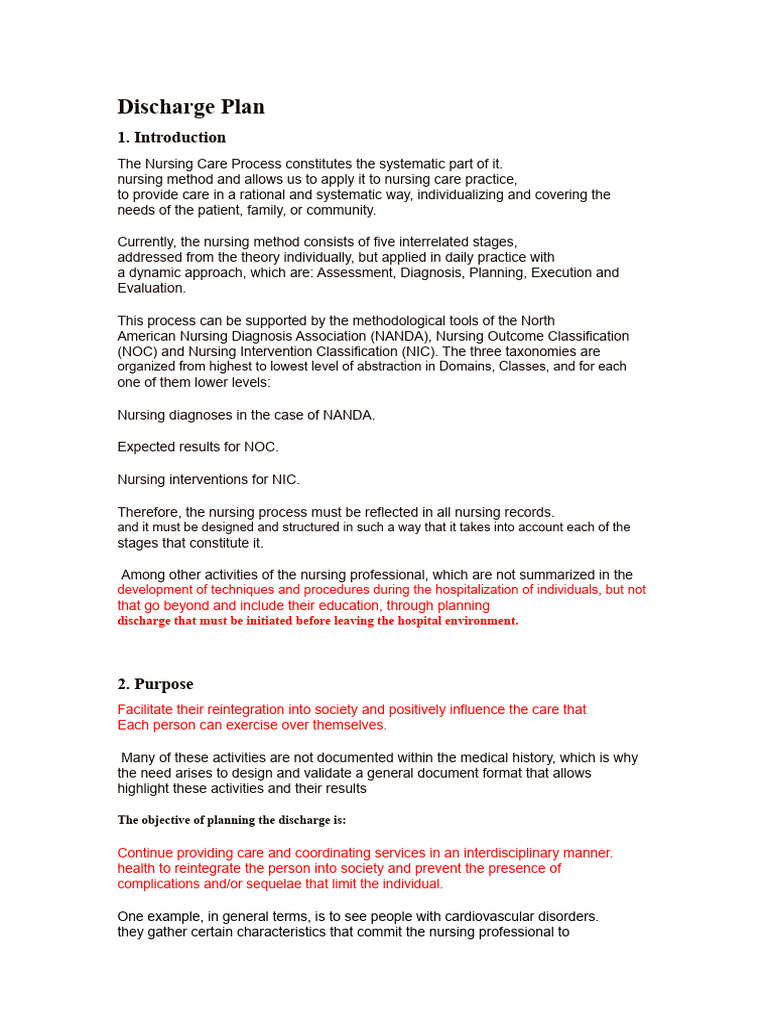 Discharge Plan | PDF | Nursing | Caregiver