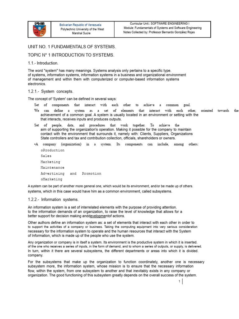 UNIT N° 1 FUNDAMENTALS OF SYSTEMS | PDF | System | Information