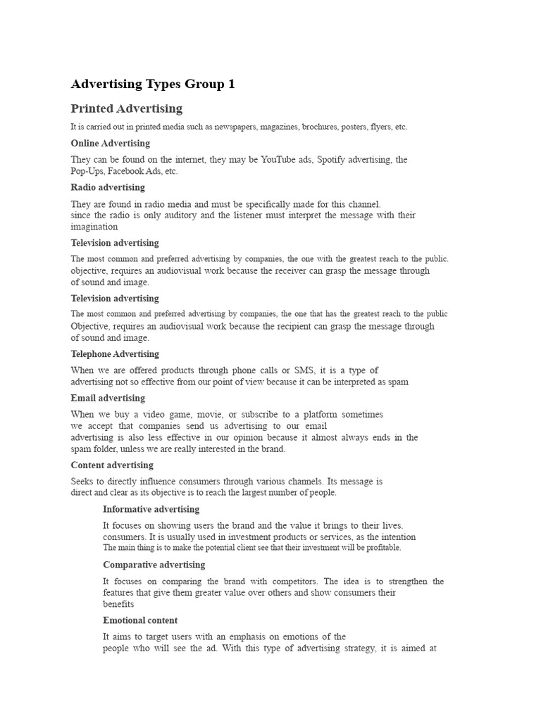 Types of Advertising Explained | PDF | Advertising | Brand