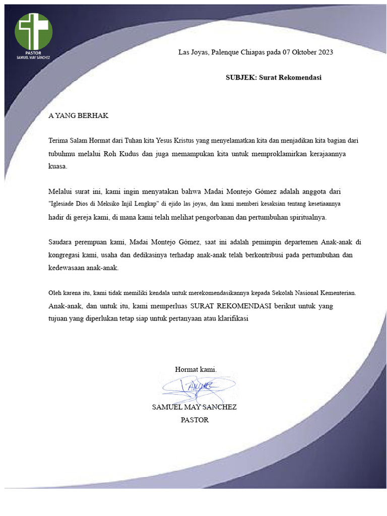 Surat Rekomendasi Madai Montejo Gómez | PDF