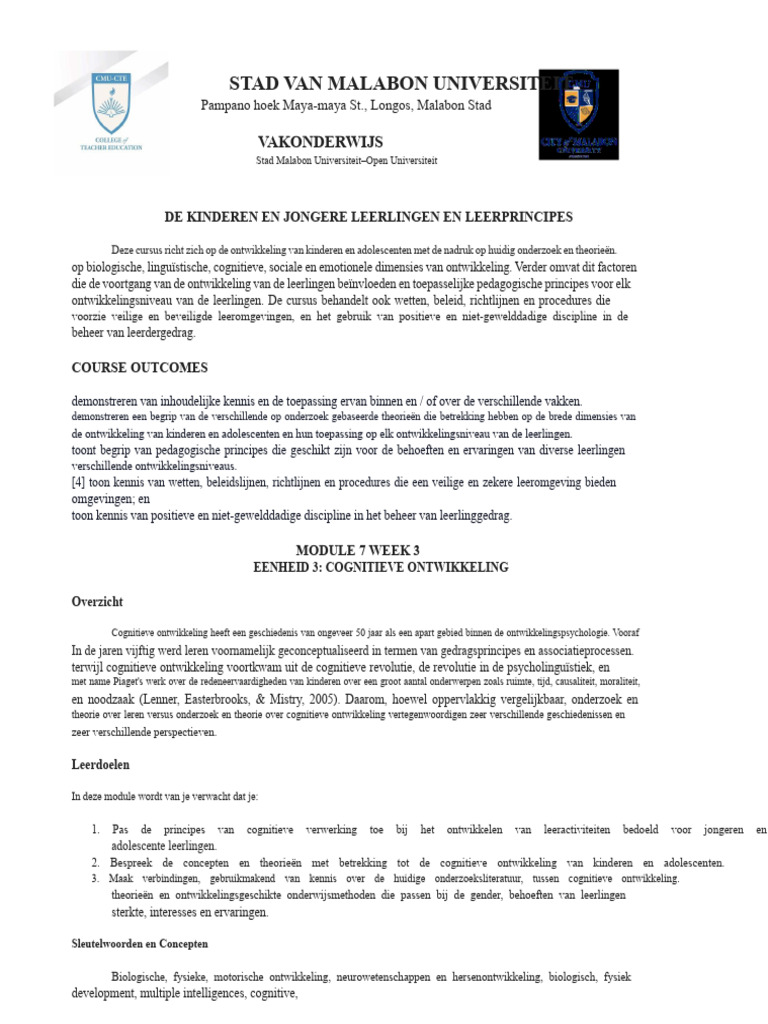 MODULE 7 - Week 3 - de Kinderen en Adolescenten Leerlingen en ...