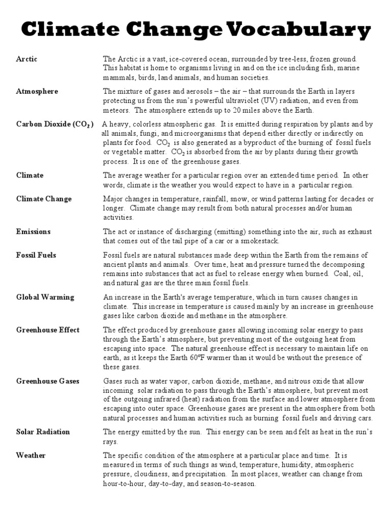 Climate Change Vocabulary Guide | PDF | Greenhouse Effect | Atmosphere ...